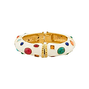 White Enamel/Multi Gemstone Bangle Bracelet White