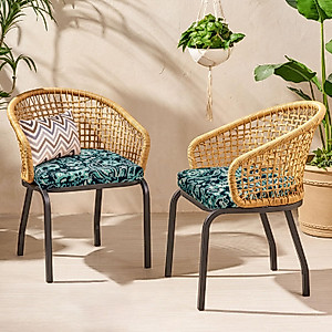 downluxe Outdoor Chair Cushions Set of 4 for Patio Furniture, Water-Resistant Round Corner Patio Chair Cushions with Ties, High Density Foam Outdoor Seat Cushion, 17" X 16" X 2", Green Paramecium