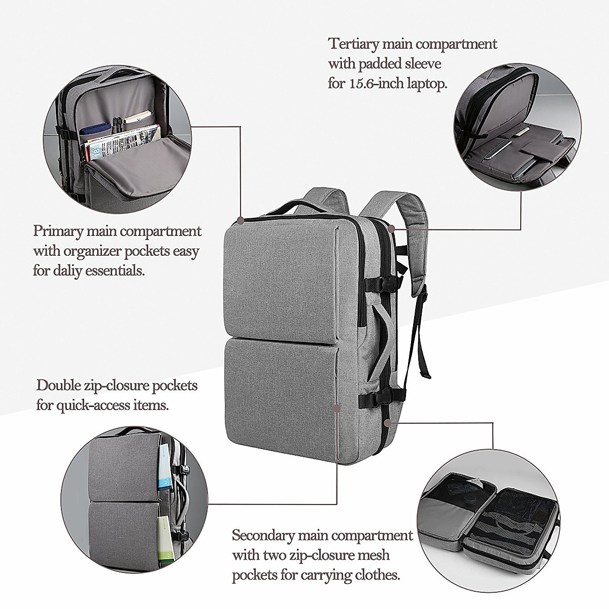 Cai Unisex College Bag, Large Travel Laptop Backpack 15 Inch 17 Inch Computer Water Resistant Rucksack (17, Black)