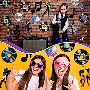 HOTOP 60 Pcs Music Party Rock and Roll Decorations Musical Notes Silhouettes Retro Dance Cutouts Record Cutouts Disco Ball Guitar Cutouts for 50s 60s 70s Theme Party Baby Shower School Bulletin Board