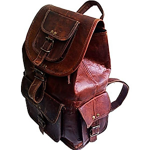 18" Brown Leather Backpack Vintage Rucksack Laptop Bag Water Resistant Casual Daypack College Bookbag Comfortable Lightweight Travel Hiking/Picnic for Men