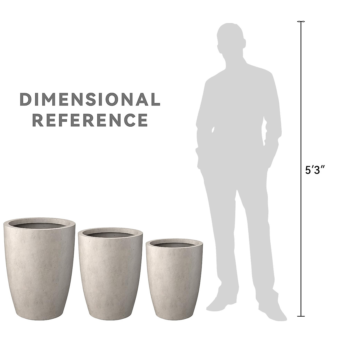 Kante 18.1",20.5",22.4" H Tall Round Concrete Planters Set of 3, Outdoor Indoor Modern Decorative Plant Pots with Drainage Hole & Rubber Plug for Home & Garden Weathered Concrete