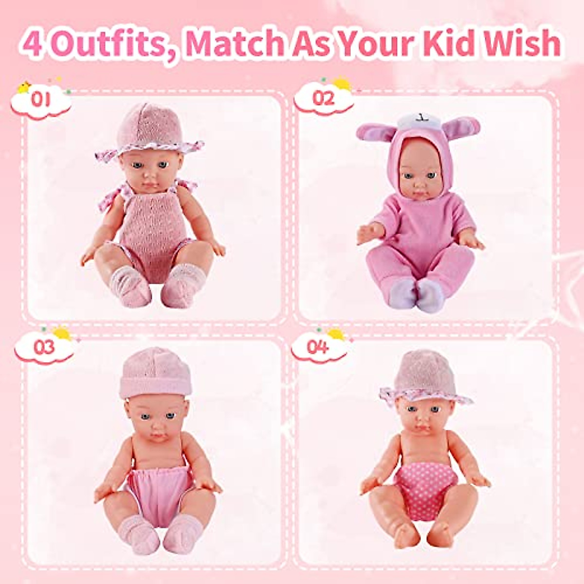 deAO 13 Inch Newborn 26 PCS Baby Doll with Clothes Doll Accessories Reborn Realistic Baby Dolls with Carrier Bassinet Bed,Pillow & Caring Set Baby Grow Up Doll for Kids Girl