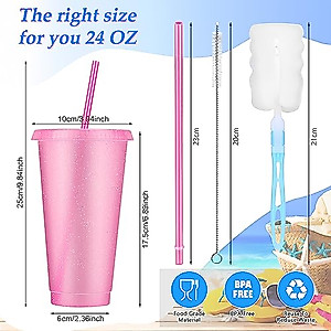 Reusable Cups with Lids and Straws,Glitter Disposable Cups,Tumblers Plastic Iced Coffee Travel Mug Cup for Party Juice Parties Flamingo,Birthday Christmas Party,for Kids Friends Gifts,24 Oz,10 Color