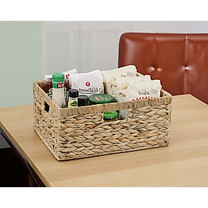 Jumbo Wicker Basket, Rectangular Wicker Basket for Storage, Water Hyacinth Extra Large Storage Basket, Shelf Basket with Built-in Handles, Pantry Baskets-1 Pack