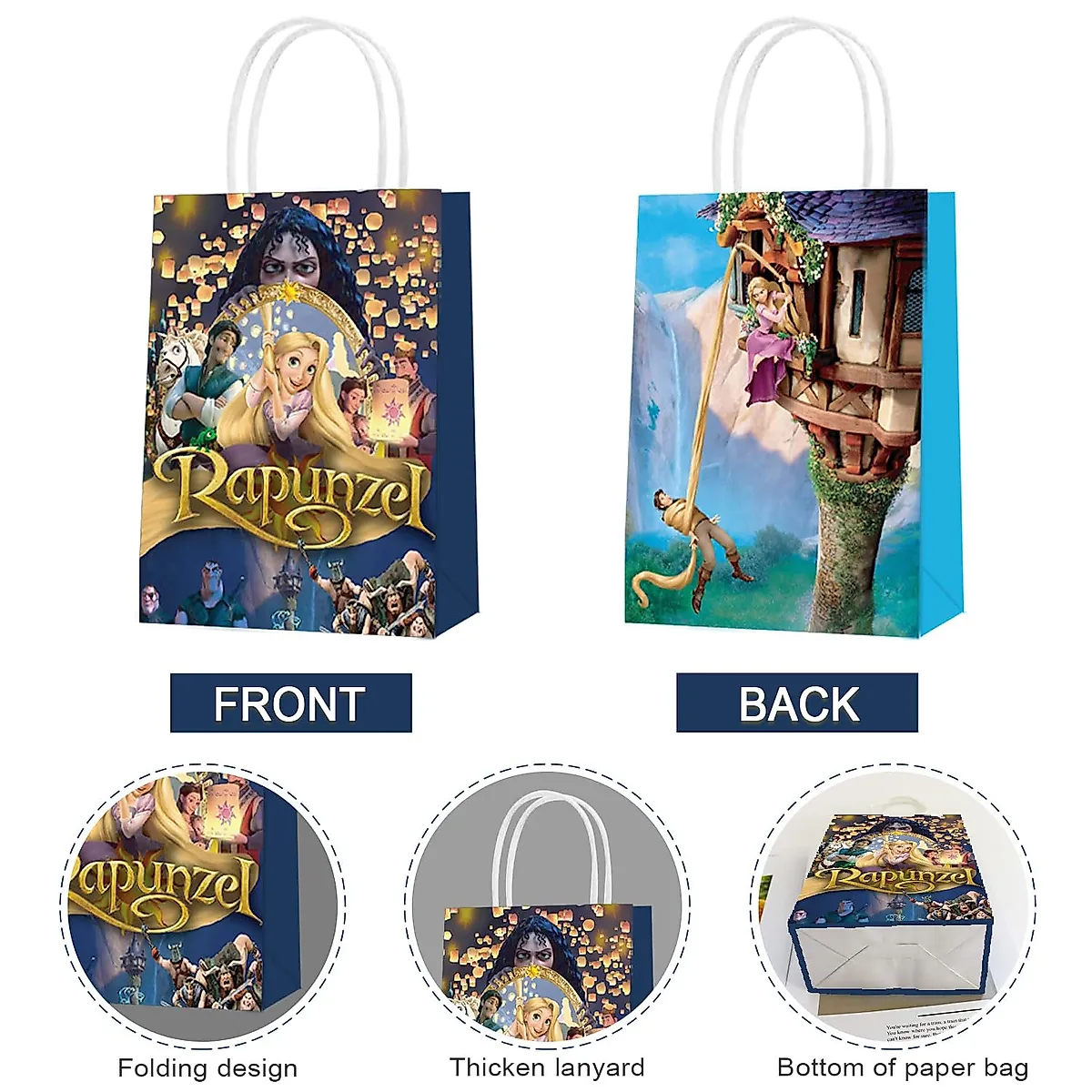 DeEnj 16PCS Tangle Rapunzel Party Bags,Princess Rapunzel Party Bags Rapunzel Tangled Princess Party Gifts Bags Goodie Bags for Kids Party Supplies