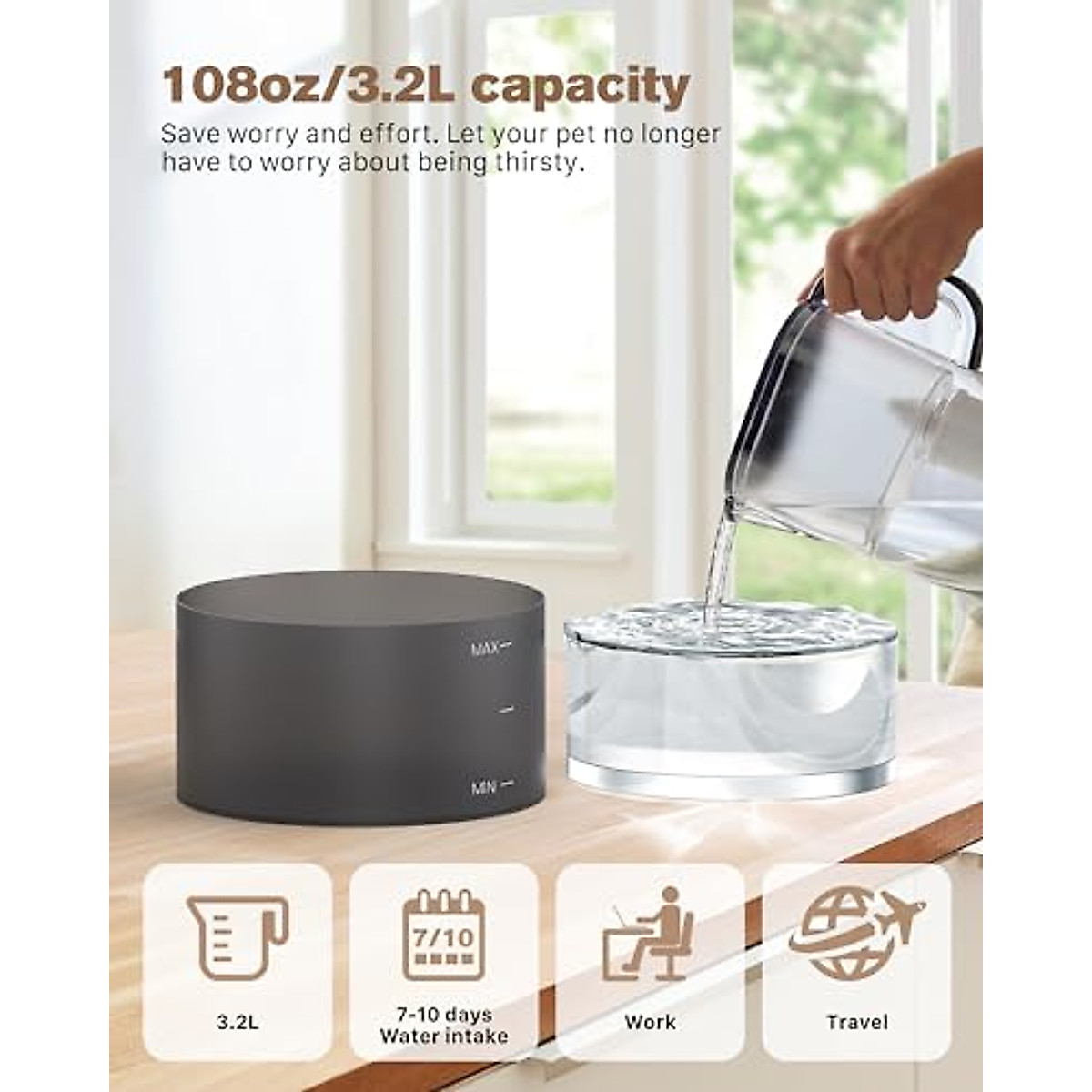 Cat Water Fountain: 108oz/3.2L Cat Fountain Super Silent Pet Water Fountain - Water Fountains for Cats Indoor - Faucet Cat Fountain - Quiet Water Pump - Suitable for Cats and Dogs - BEMOONY