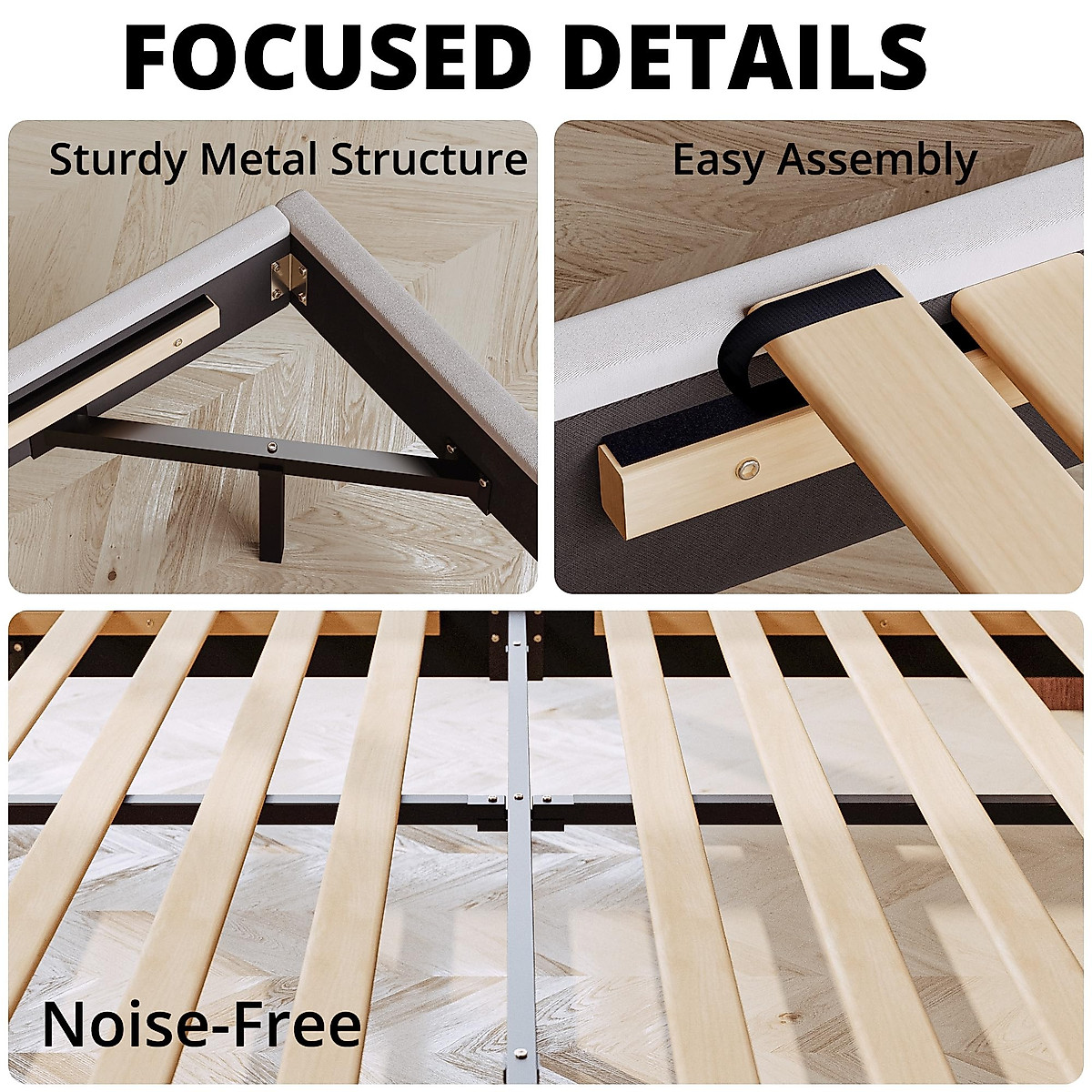 ANCTOR Floating King Bed Frame with Charging Station, Tall Bookcase Headboard, Solid Wood Slats Support, No Box Spring Needed, Easy to Assemble