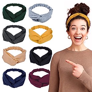 LOTUS78 Women's Headbands - 8 Pack Soft Fabric Hair Accessories, Boho Elastic Sweat-Wicking Headbands for Exercise & Yoga (Rising Pink)