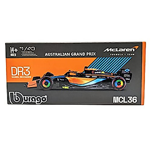 JODIYAAH 1:43 2022 F1 McLaren MCL36 #3 Daniel Ricciardo #4 Lando Norris Alloy Luxury Vehicle Diecast Cars Model Toy (2022 MCL36 #3 Hardcover)