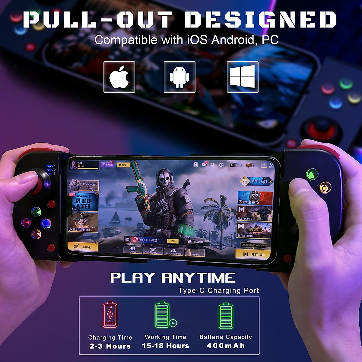 Megadream Mobile Game Controller Gamepad for iPhone iOS Android PC: Works with iPhone 16/15/14/13/12/11, iPad, Samsung Galaxy, TCL, Tablet, Call of Duty, Minecraft - Directly Play (Green)