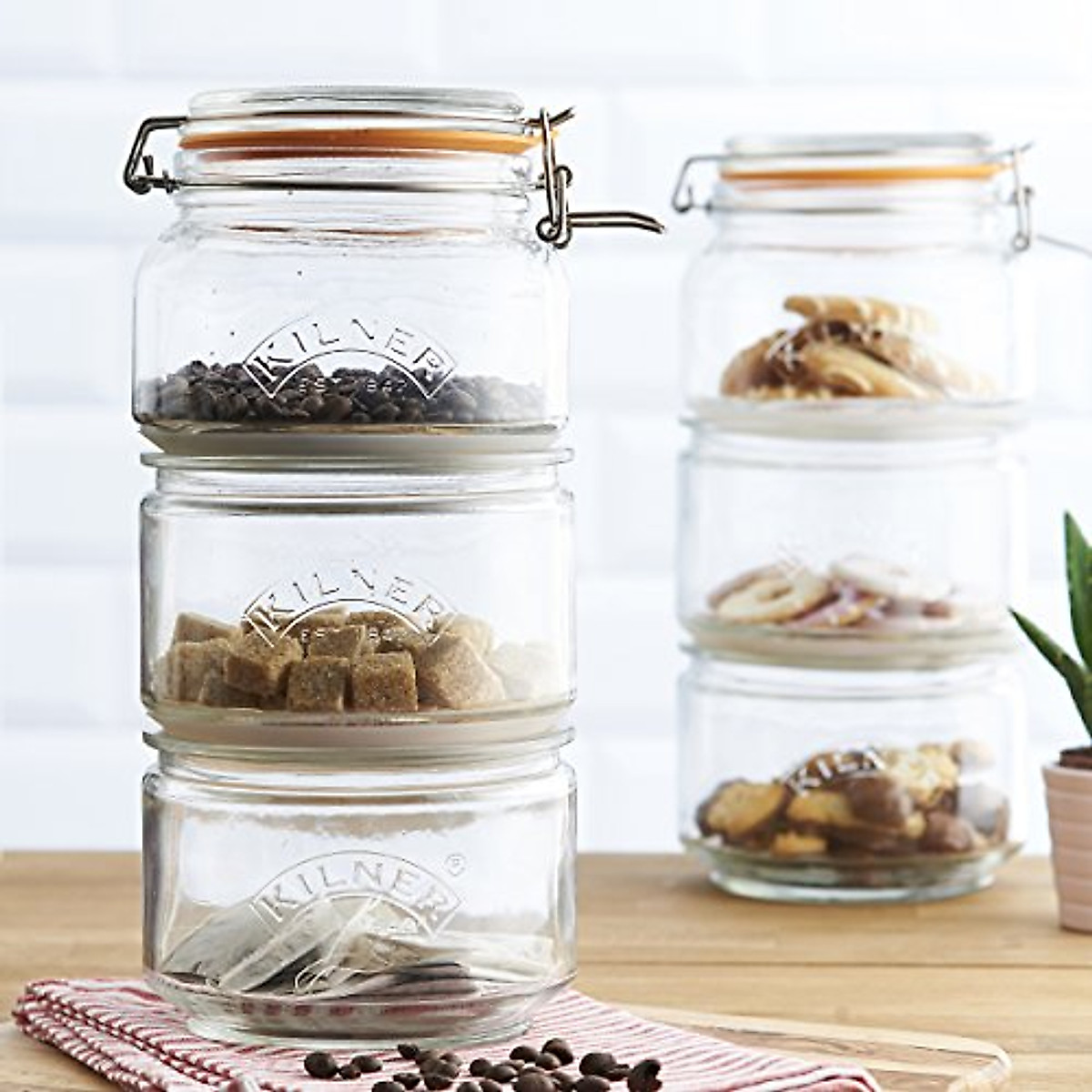 Kilner Stackable Storage Jar Set, 17.5 x 17.5 x 32 cm