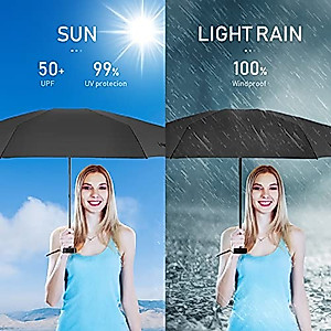 LEAGERA Compact Travel Umbrella with Case - Mini Umbrella for Purse, Small Lightweight &Tiny Design Perfect for Parasol Outdoor Sun&Rain Umbrellas, Black