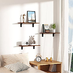 upsimples Floating Shelves for Wall Décor Storage, Wall Mounted Shelves Set of 5, Sturdy Wood Floating Shelves with Metal Brackets for Bedroom, Living Room, Bathroom, Over Toilet, Kitchen, Dark Brown