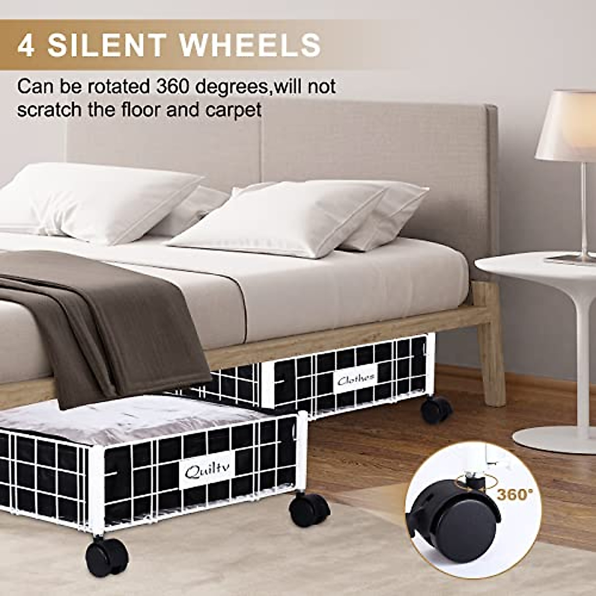 Under Bed Storage with Wheels 2 Pack，Under Bed Shoe Storage Organizer Drawer with Markable Nameplate，Under-Bed Shoe Storage Organizer for Clothes, Toy, Book, Blanket, Under-Bed Storage Containers(White-2 Pack, White-Style-1)