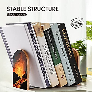 Magma Volcanoes Eruption Wooden Bookends 1 Pair Book Stand Anti-Skid Book Organiser for Office Desktops Shelves CDs Decor