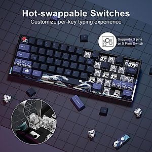 HITIME XVX 60% Gaming Keyboard, RGB Wireless Mechanical Keyboard, Mini 60 Percent Gamer Keyboard with Hot-Swappable Pre-lubed Linear Switch for Windows & Mac (Great Wave Off Kanagawa)