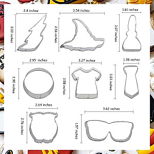 Fangleland Witch and Wizard Cookie Cutter Set Stainless Steel Owl Witch's Hat Broom Scarf Lightning Biscuit Fondant Molds for Baby Shower All Saints' Day Witches Party
