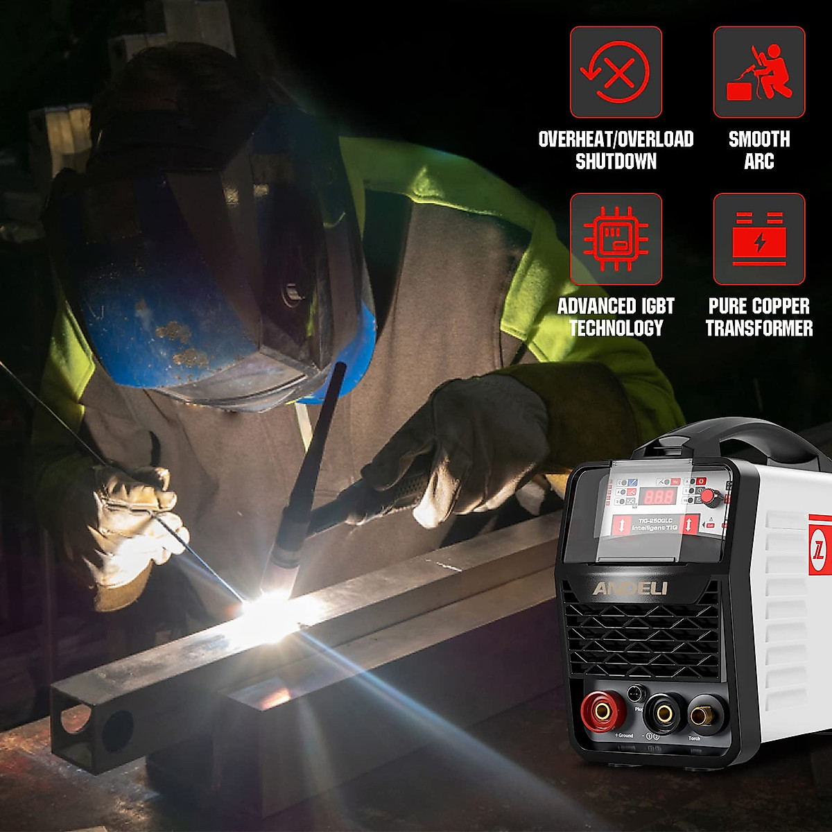 ANDELI TIG Welder TIG-250GLC 170Amp 220V Pulse Hot/Cold/Clean Portable Welding Machine, IGBT Digital Inverter Welder (TIG-250GLC 3 in 1)