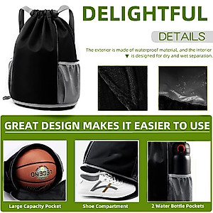 BLIRITEL Drawstring Backpack Sports Gym Bag, Soccer Backpack, Waterproof Soccer Bag for Men Women, String Basketball Bag Football Backpack with Shoes Compartment (Black)