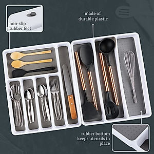 No-Slip Silverware Tray Organizer - Accommodates Different Kitchen Utensil and Cutlery Sizes. Deep Enough to Fit Entire Drawer. (2-PIECE | 9-SECTIONS)