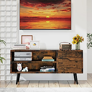 Vongrasig TV Stand for 55 Inch TV, Entertainment Center, Media Console Table with Open Shelves and Storage Drawer for Bedroom, Living Room, Wood Modern Farmhouse Television Stands, Rustic Brown