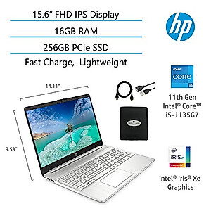 HP Newest 15.6 FHD IPS Flagship Laptop, 11th Gen Intel 4-Core i5-1135G7(Up to 4.2GHz, Beat i7-1060G7), 16GB RAM, 256GB PCIe SSD, Iris Xe Graphics, Bluetooth, WiFi, Win11,w/GM Accessories