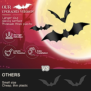 Halloween Decorations Bats Wall Stickers, 60 PCS Reusable 3D Black Halloween Bats Scary Stickers with Double-Sided Tape for Halloween Home Decor DIY Window Wall Indoor Outdoor Halloween Party Supplies