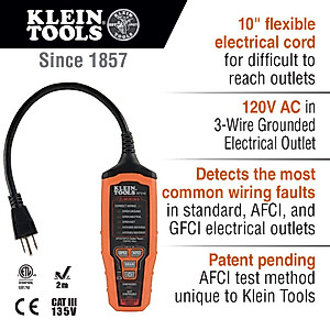 Klein Tools Outlet Tester + Carrying Case for Testers and Multimeters
