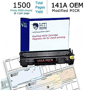 MTI M140we Laser MFP All-in-One Wireless Black & White Check Printer Bundle with 141A Starter MICR Toner, W1410A Modified Magnetic Ink Cartridge, 100 Sheets Blank Green Check Paper