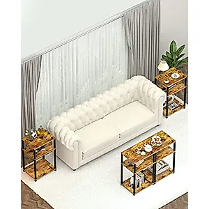 WOODYNLUX End Table Night Stand Set of 2, 3-Tier Bedside Tables, 5-Tier Shelf Bookcase, Accent Side Table for Couch, Living Room, Bedroom, Rustic Brown and Black, Easy Assembly.