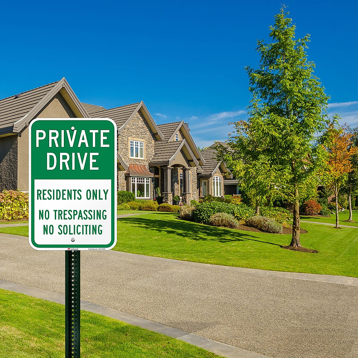 SmartSign 18 x 12 inch “Private Drive - Residents Only, No Trespassing, No Soliciting” Metal Sign, 63 mil Aluminum, 3M Laminated Engineer Grade Reflective Material, Green and White, Made in USA