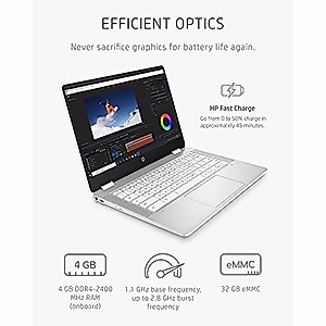 HP Chromebook x360 14 Laptop, Intel Celeron Processor, 4 GB RAM, 32 GB eMMC, 14” HD (1366 x 768), Chrome OS, Webcam & Dual Mics, Work, Streaming, School, Long Battery Life (14a-ca0050nr, 2021)