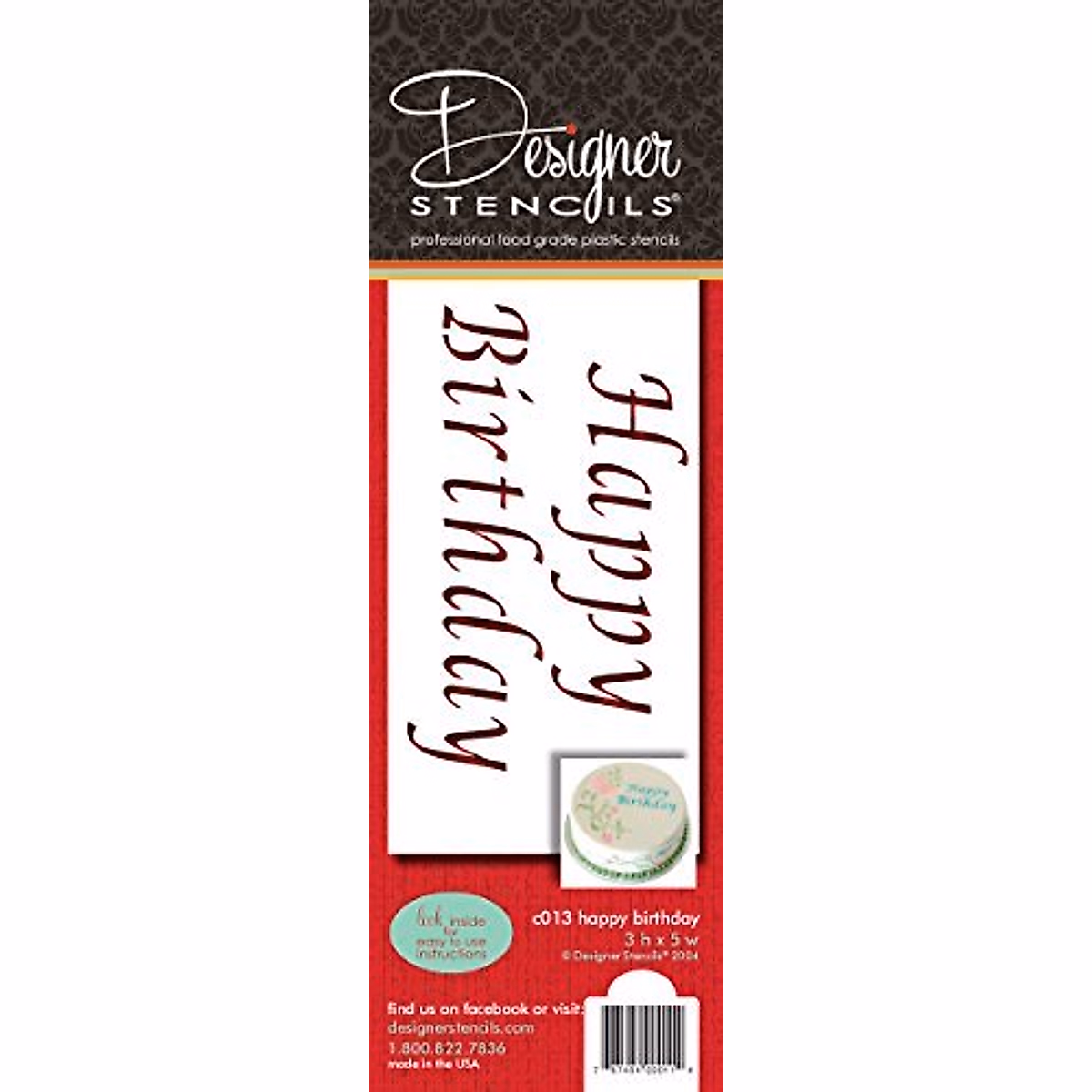 Designer Stencils C013 Happy Birthday Cake Stencil, Beige/semi-transparent 3 x 5..5 inches