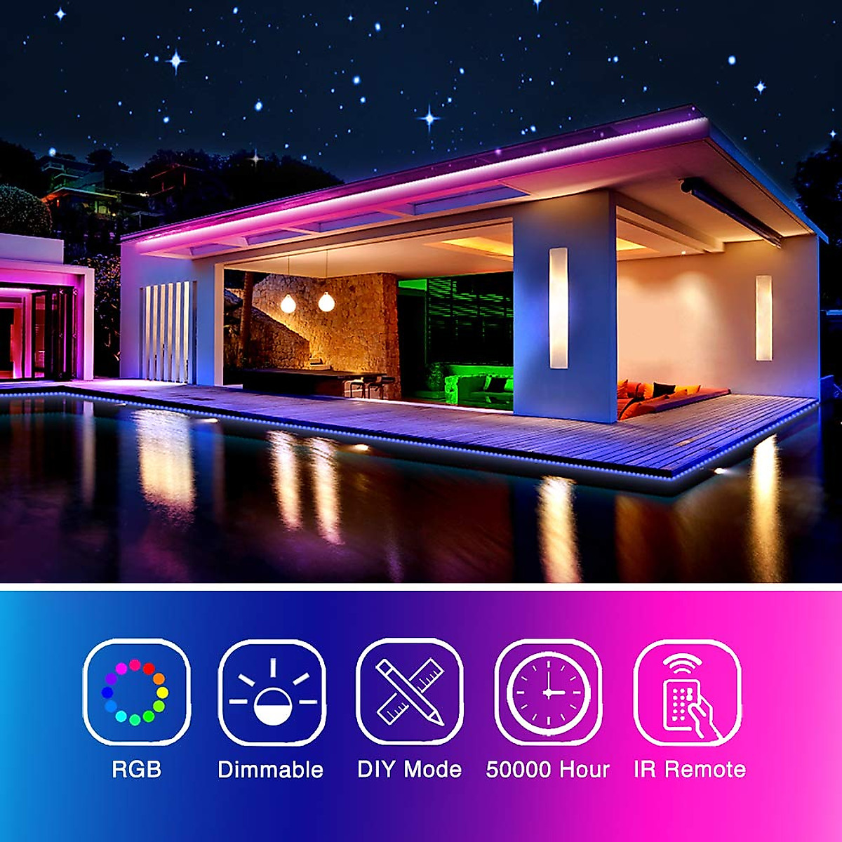 phopollo Led Lights 40ft for Bedroom RGB Color Changing Led Lights Kit with Power Supply and Remote