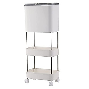 Reliable1st Movable Stackable 3-Layer Trash Can Sorting Garbage Can Household Dry Wet Separation with 25 PCS Drawstring Trash Bags for Kitchen Bathroom & Bedroom, 24L / 6 Gallon , White