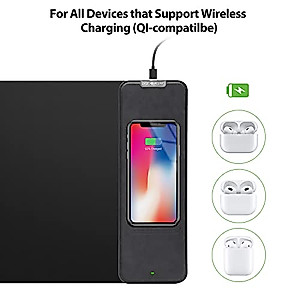 Office Mouse Pad with Wireless Charger, Gaming Mouse Pad Wireless Charging, 10W for iPhone 14/13/12/11/X/8 Series, 32" x 12" Large Mouse Pad with Wireless Charger for MacBook, PC, Laptop, Desk