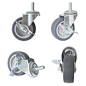 AAGUT 3 Inch Caster Wheels with Locking Brakes, Rubber Heavy Duty M10 x 1.5" Threaded Stem Industrial Castors Replacement for Workbench,Carts,Furniture,Dolly,Trolley,Set of 4