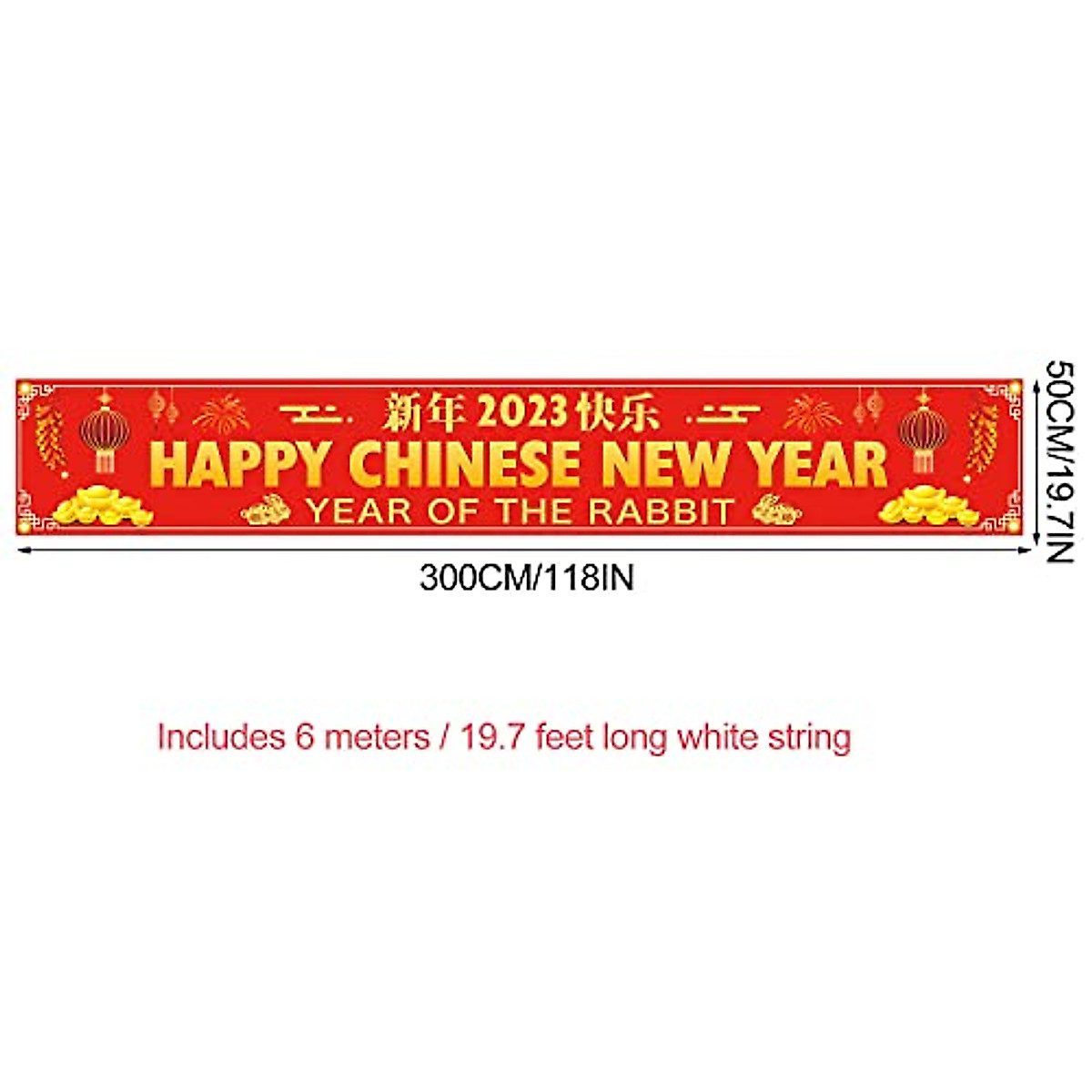 PTFNY 2023 Chinese New Year Party Decorations New Year Party Banner Year of The Rabbit Party Banner Chinese New Year Decorations for Spring Festival Supplies Outdoor Indoor Decor
