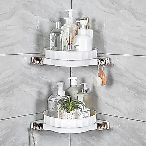 Sumye 2 Pack Corner Shower Caddy 360° Rotating Bathroom Organizer and Storage Shelves，No Drilling Lazy Susan Turntable Organizerfor for Bathroom, Vanity，Dorm and Kitchen White