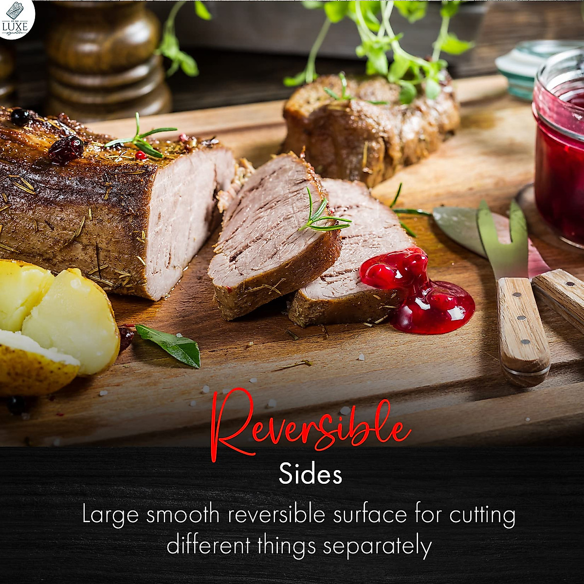 Premium Acacia Wood Cutting Board - Perfect for Chopping Fruits, Vegetables, Cheese and Meat - Large Kitchen Block and Serving Tray Charcuterie Board With Juice Groove (18 x 12 x 1)