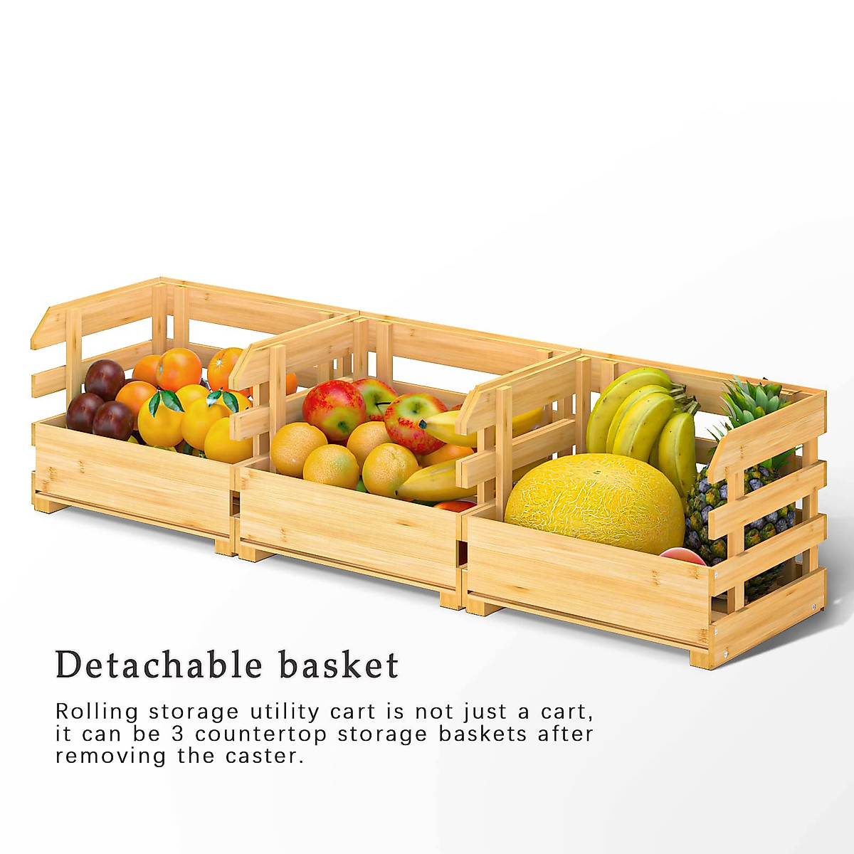 Merysen Fruits Basket for Kitchen Counter Detachable Fruit Basket Large 3-Tier Bamboo Fruit and Vegetable Storage Veggies Drinks Bread Snack