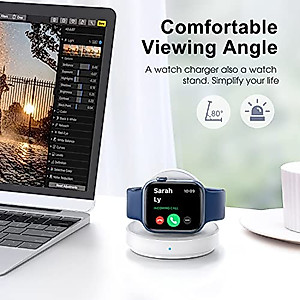 ZAPOGO Portable Magnetic Charging Dock for Apple Watch, Wireless Fast Watch Charger Stand with Charging Cable, Support Nightstand Mode, Compatible with Apple Watch Series 8 7 SE 6 5 4 3 2-White