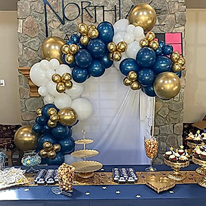 Navy Blue Gold Balloons Garland Arch Kit - 120 Pcs Navy Blue and Metallic Gold Confetti White Latex Balloons for Party Wedding Birthday Special Events Party Graduation Decoration
