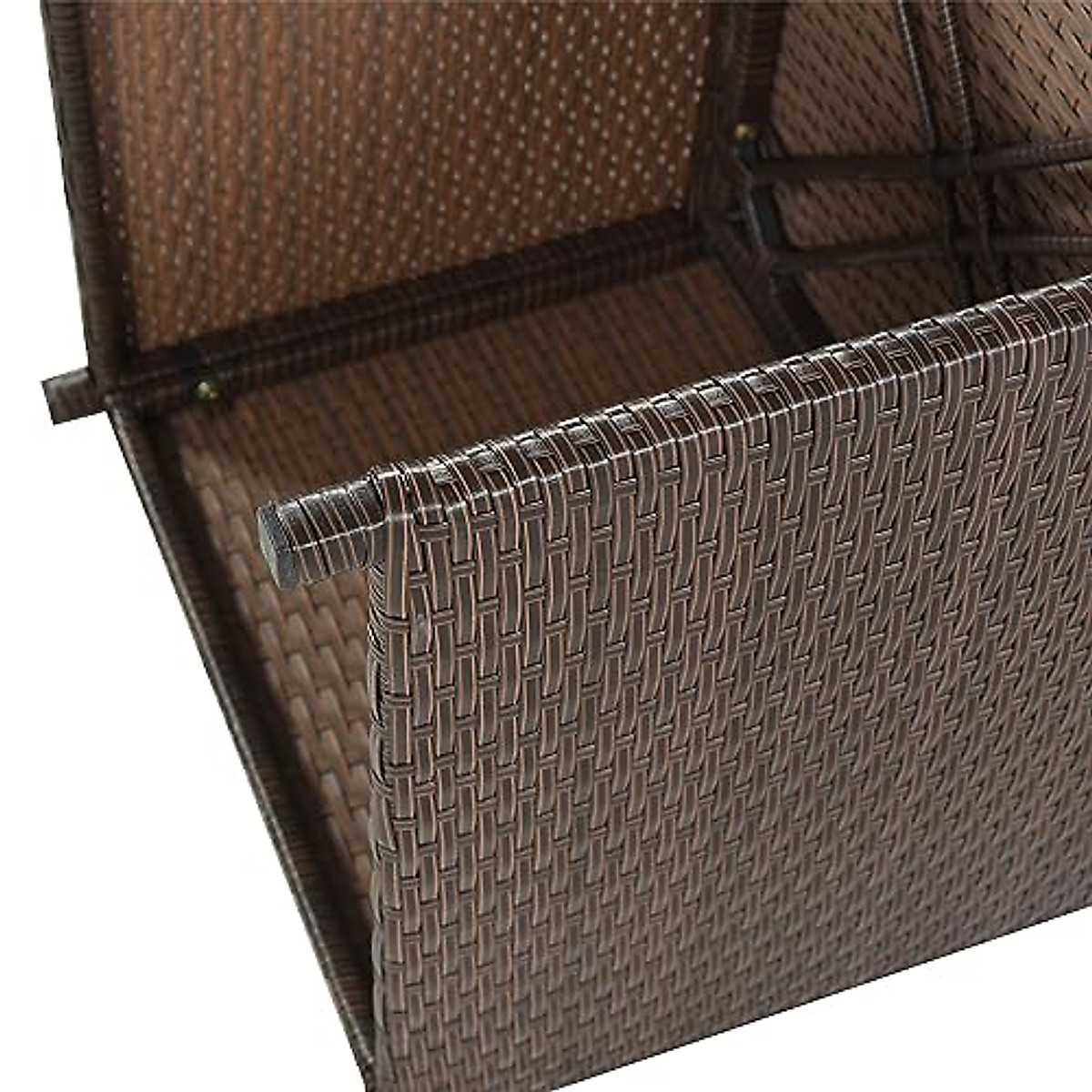 Merax 11-Piece Patio Furniture Set, All-Weather PE Wicker Dining Table Set with Wood Tabletop, Foldable 6 Chairs and 4 Stools, Space-Saving Design, Brown Rattan Beige Cushions Zippered