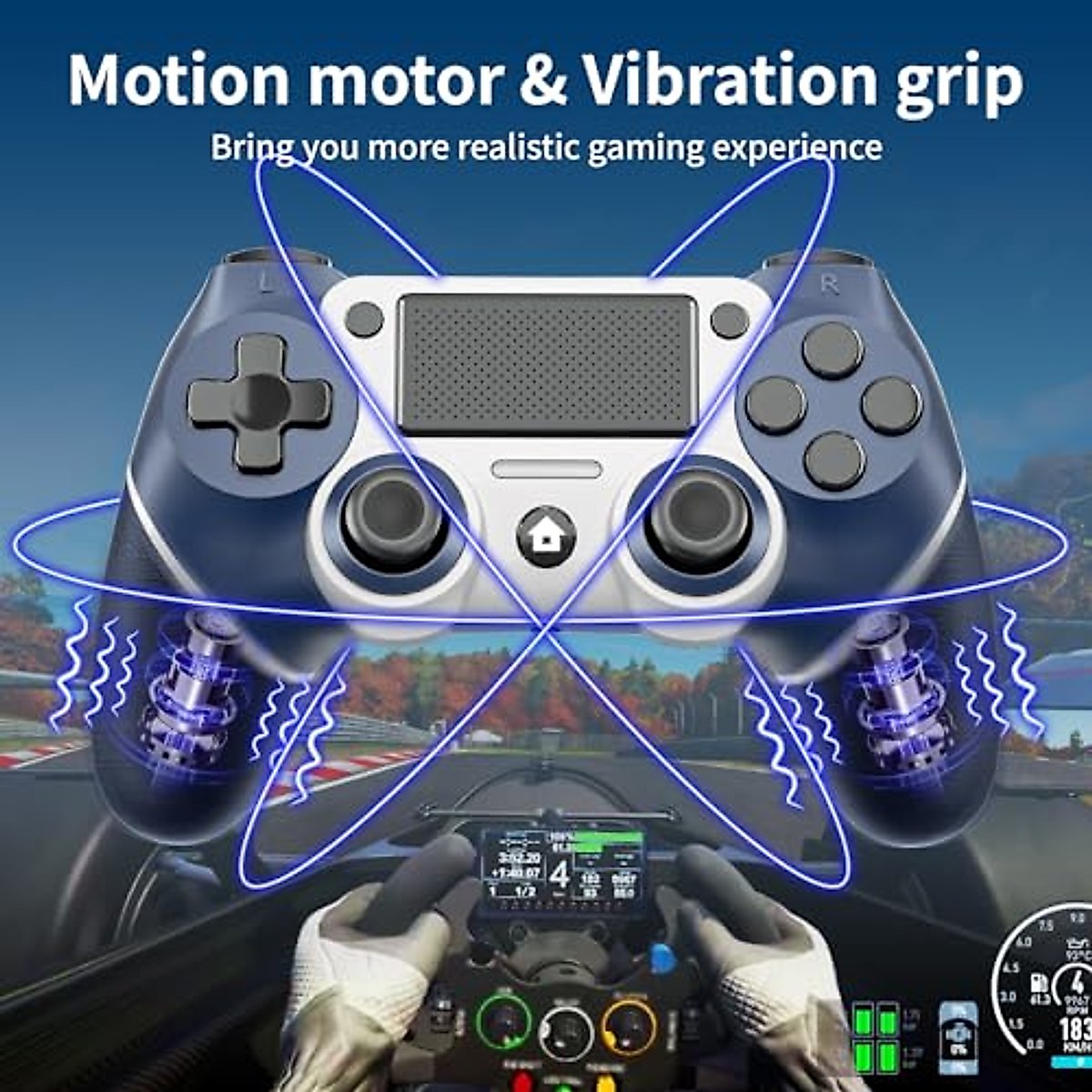 PSKONTORORA Controller for P4 Remote Control Compatible with Playstation 4/Slim/Pro/PC, Wireless Gaming Controllers with Double Vibration/6-Axis Motion Sensor/Programmable Back Buttons【Upgraded】