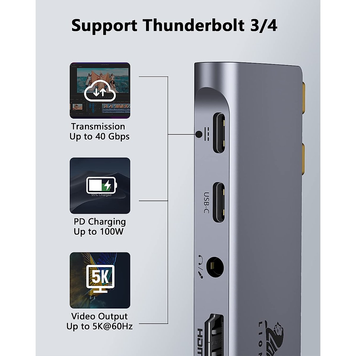 USB C Hub Adapter for MacBook Pro/Air M1M2 2022 2021 2020 13" 15" 16",Multiport MacBook Adapter MacBook Accessories with 4K HDMI,3USB3.0,Audio,100W Thunderbolt-Enabled USB-C,Support MagSafe 3 Charging