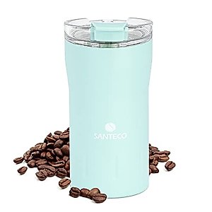 SANTECO Travel Coffee Mug 12 oz, Insulated Coffee Cups with Flip Lid, Stainless Steel Coffee Mugs Spill Proof, Double Wall Vacuum Tumblers, Reusable To Go Mug for Hot/Ice Coffee Tea - Green