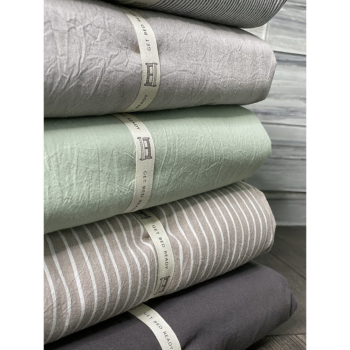 Get Bed Ready Stone Washed Cotton Casual Duvet Cover Set Solid Color Relaxed Modern Style Bedding Natural Wrinkled Lived-in Look Putty (Neutral, King)