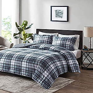 Madison Park Essentials Parkston Plaid Comforter, Matching Sham, 3M Scotchguard Stain Release Cover, Hypoallergenic All Season Bedding-Set, Twin/TwinXL, Grey, 2 Piece